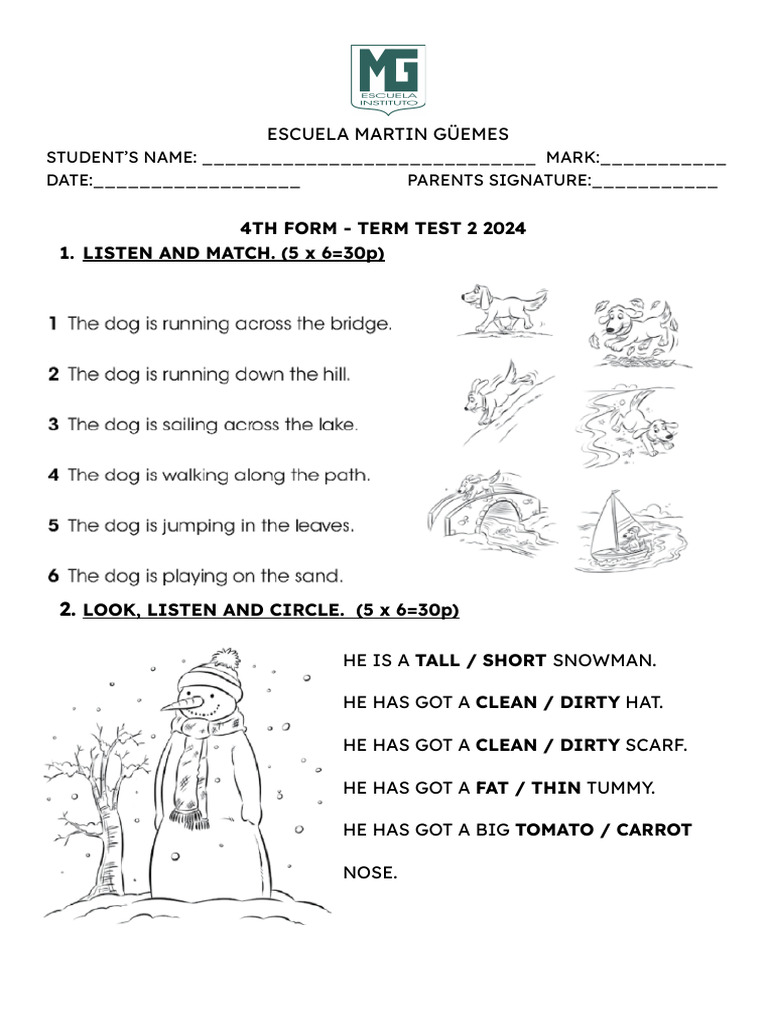 Term Test 2 Adaptación 4TH Grade | PDF | Language Arts & Discipline ...