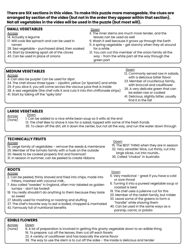 Vegetable Preparation and Usage Guide | PDF | Vegetables | Cuisine