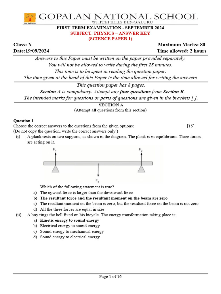 Physics Exam Answer Key 2024 | PDF | Electromagnetic Radiation | Atomic ...