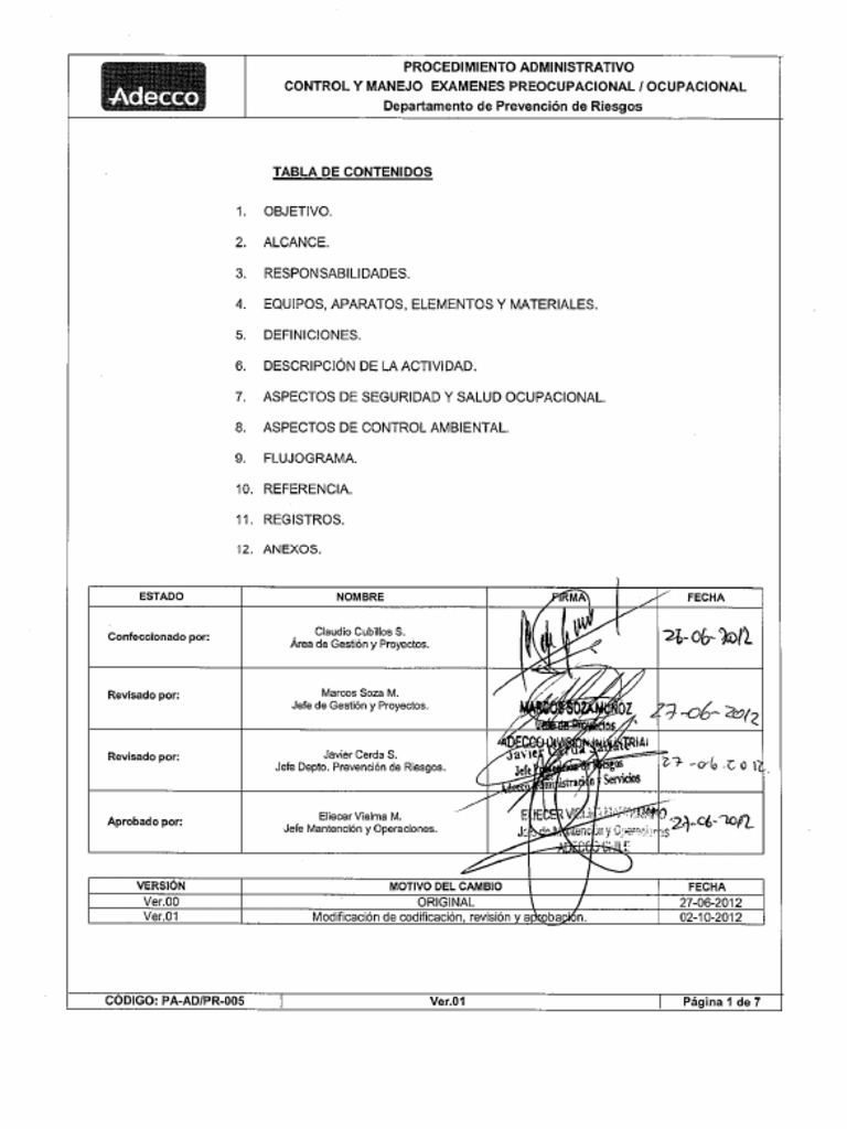 PA-AD-PR-005 Control y Manejo Exámenes Preocupacional-Ocupacional | PDF