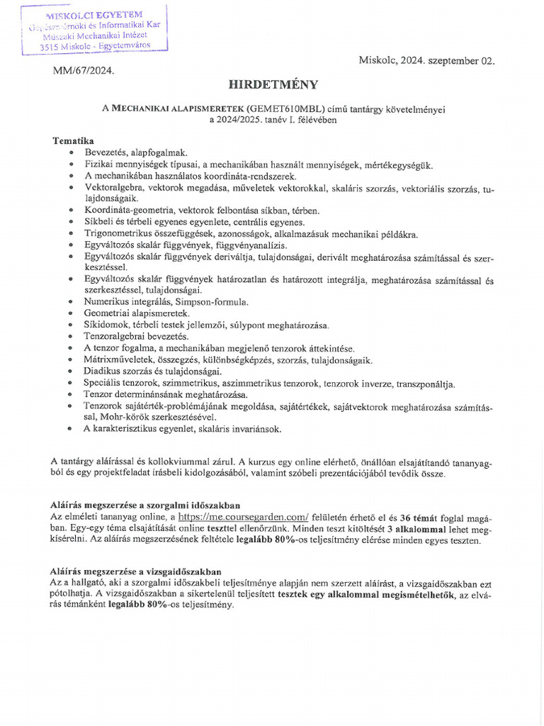 Mechanikai Alapismeretek Gemet610mbl Veg | PDF