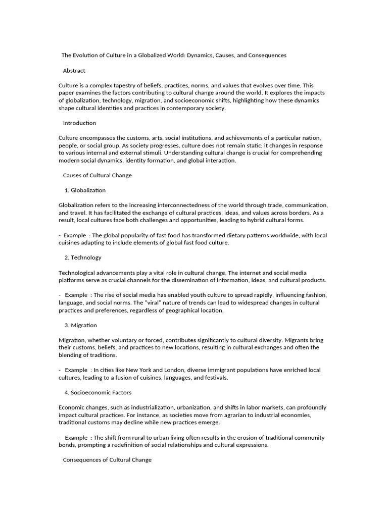 Cultural Change in a Globalized Era | PDF | Globalization | Human Migration