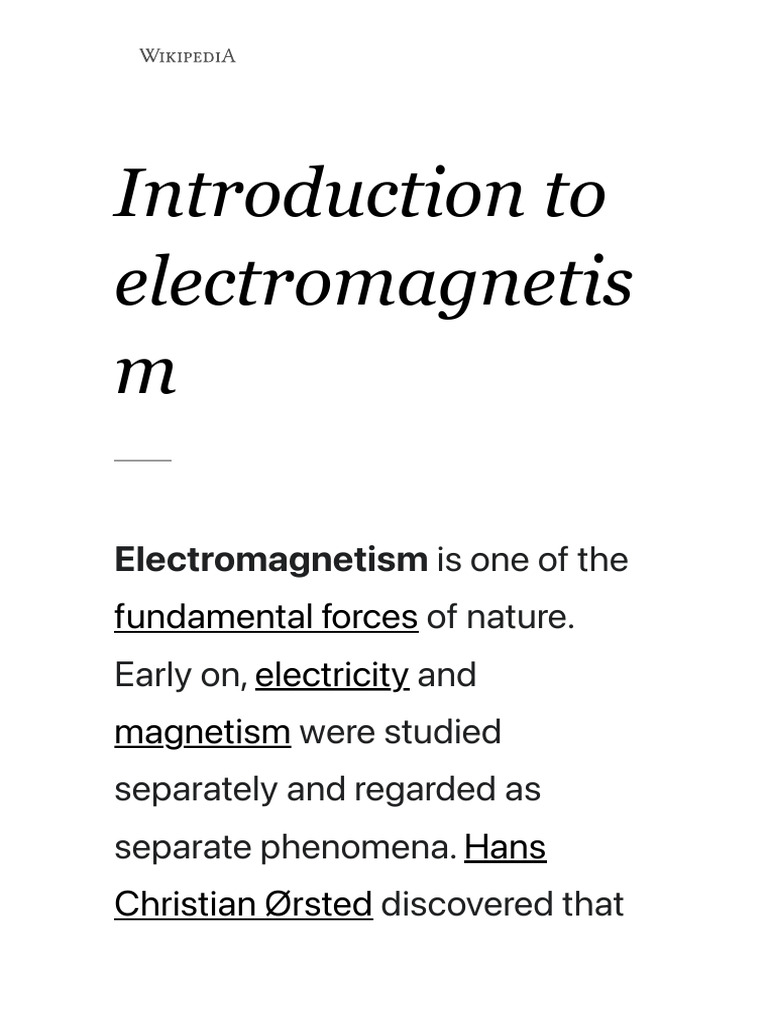 Introduction To Electromagnetism - Wikipedia | PDF | Electromagnetic ...