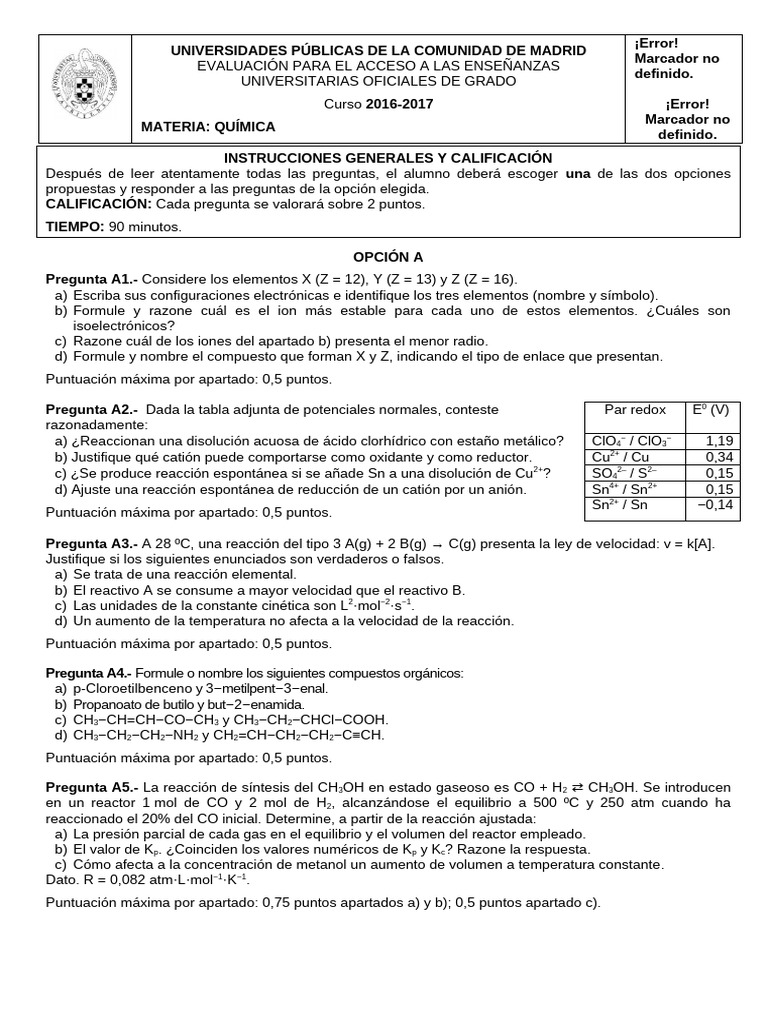 2017 06 Coi Madrid Quimica Exam Soluc | PDF | Ácido | Redox