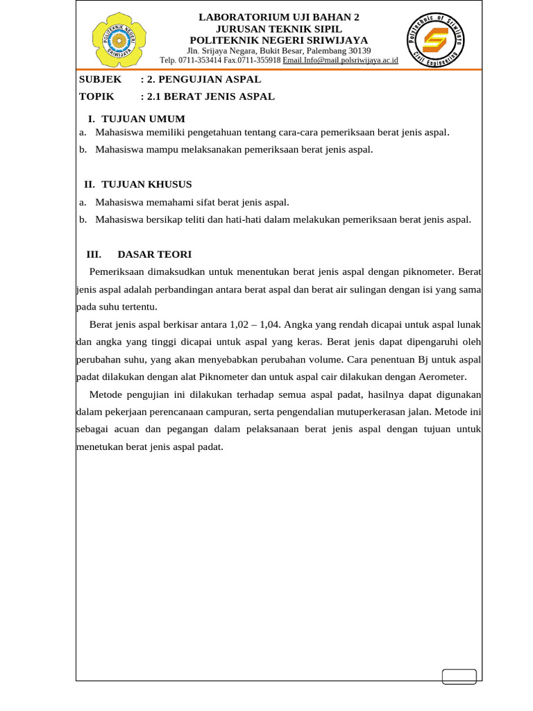 Pengujian Berat Jenis Aspal | PDF