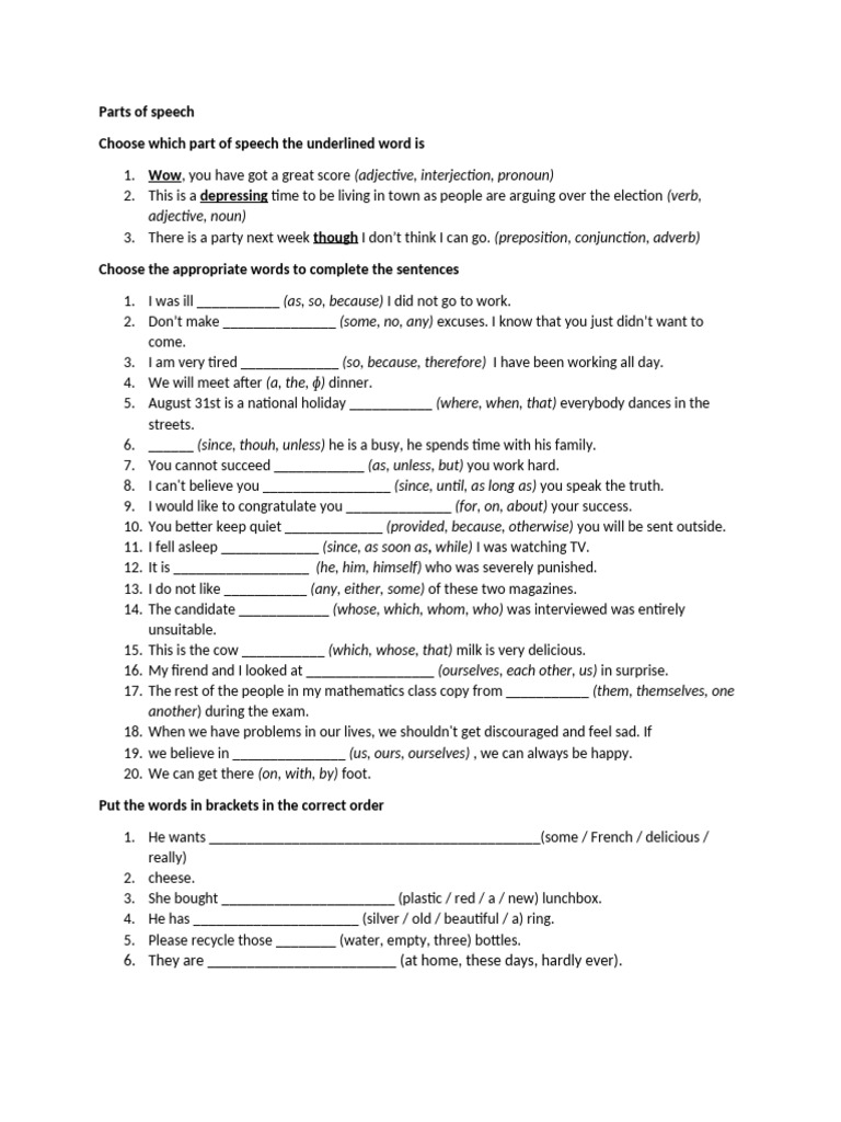 Exercises On Parts of Speech | PDF | Part Of Speech | Language Mechanics