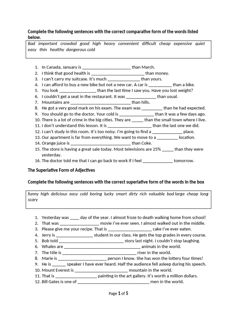 COMPARATIVE AND SUPERLATIVE_EXERCISES | PDF | Adverb