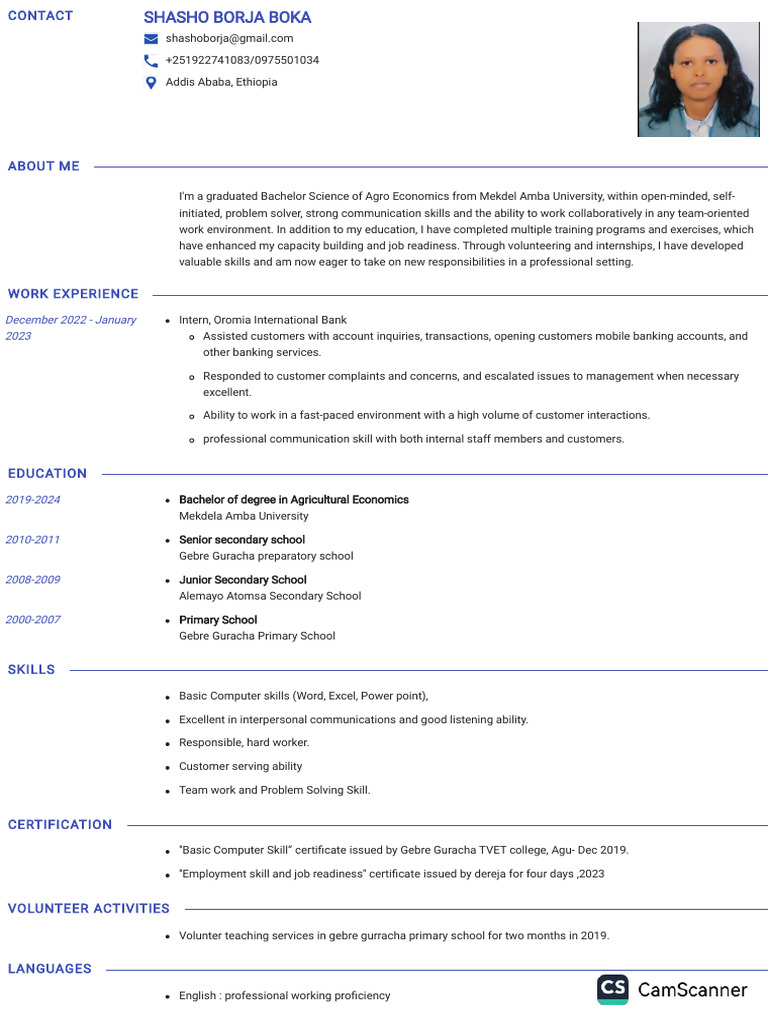 Shasho CV and All | PDF | Ethiopia