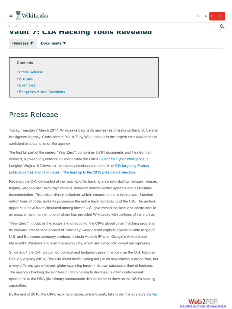 Vault 7 - CIA Hacking Tools Revealed Wikileaks-Org | PDF | Malware ...