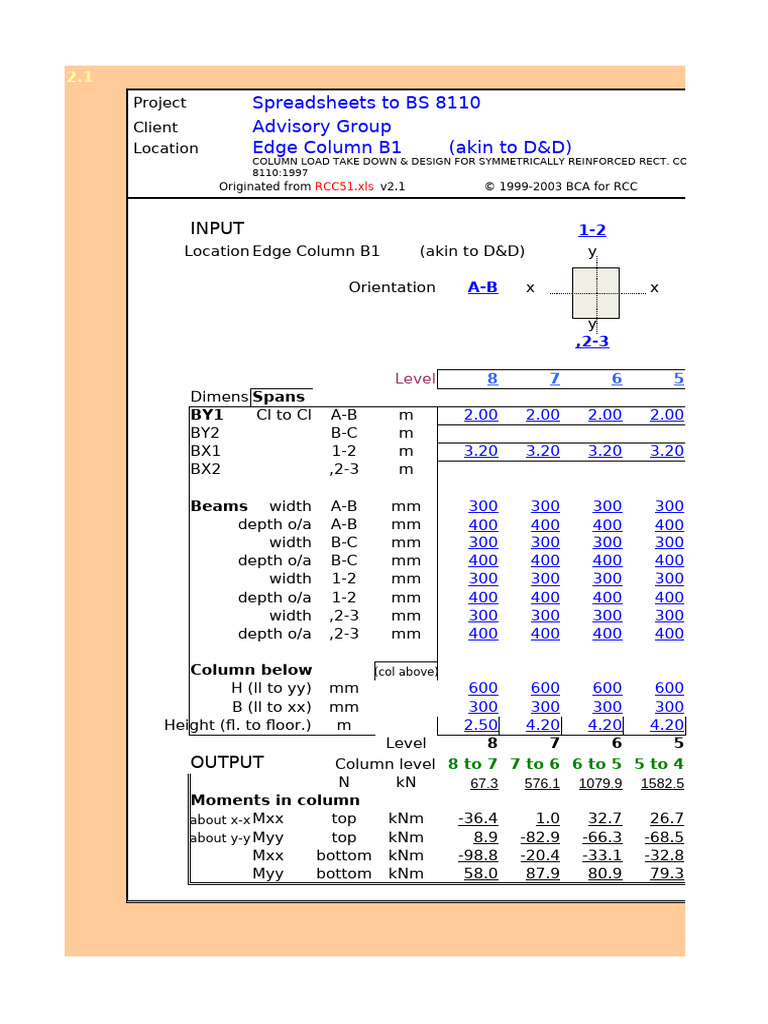 Input: Spreadsheets To BS 8110 Advisory Group Edge Column B1 (Akin To D&D) | PDF | Building ...