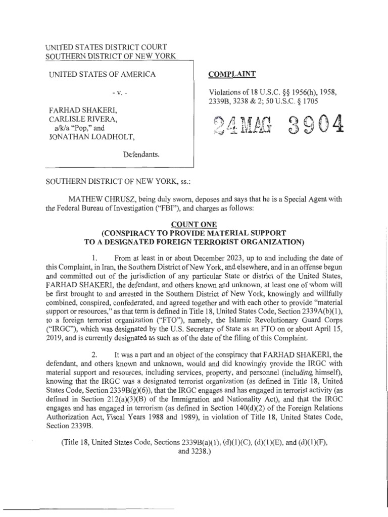 Iran Indictment | PDF | Title 18 Of The United States Code | Crimes