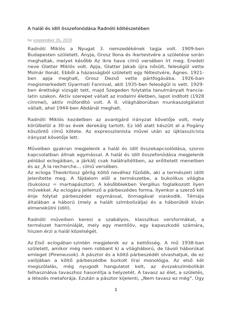 Radnóti Miklós - Idill És Háború | PDF