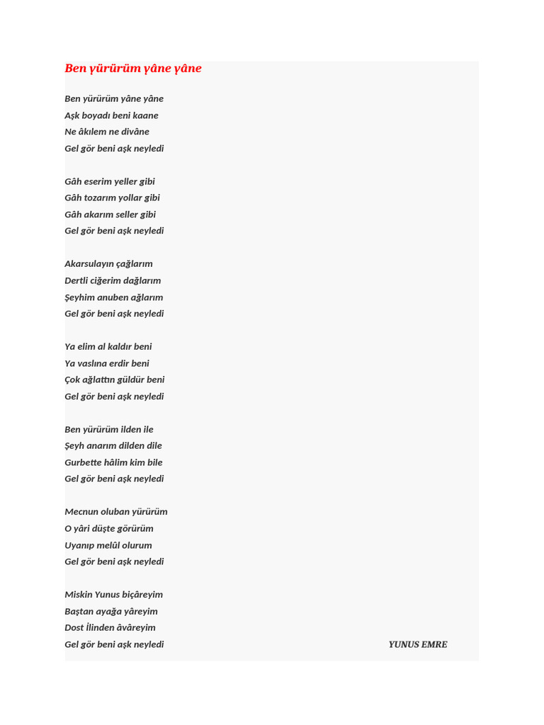 Yunus Emre Şiir Incelemesi | PDF