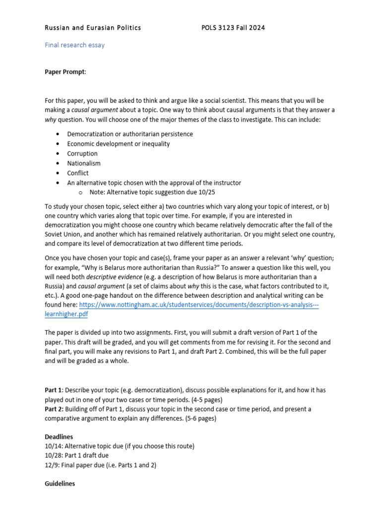 POLS 3123 Final Paper Prompt | PDF | Democratization | Authoritarianism