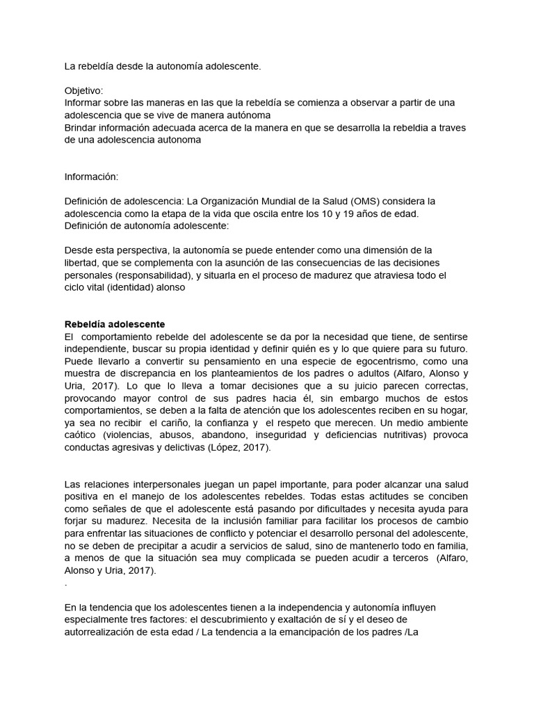 La Rebeldía Desde La Autonomía Adolescente. | PDF | Adolescencia ...
