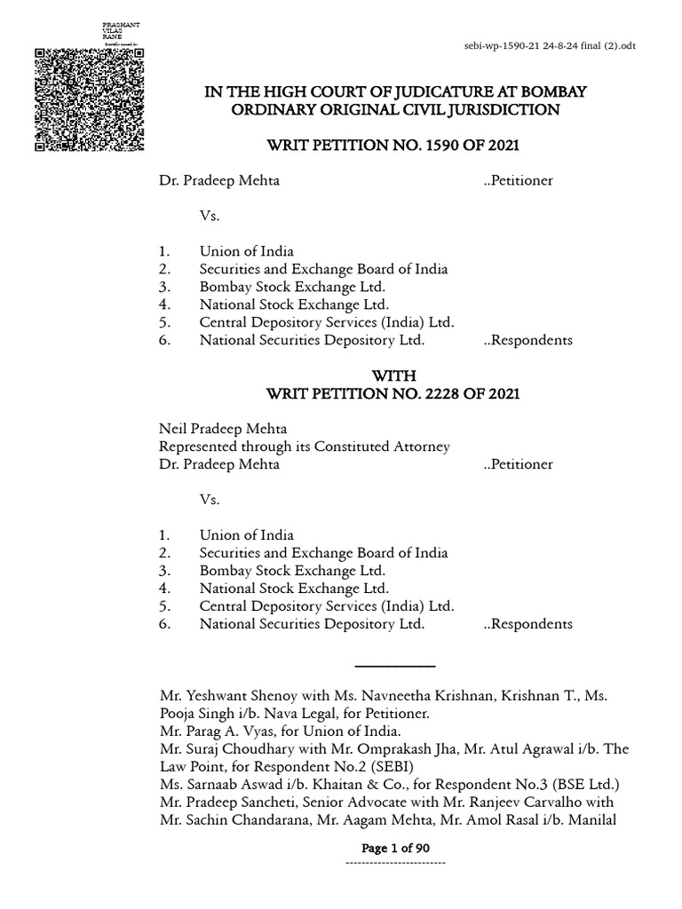 DR Pradeep Mehta V Union of India Compressed | PDF | Stocks | Equity (Finance)