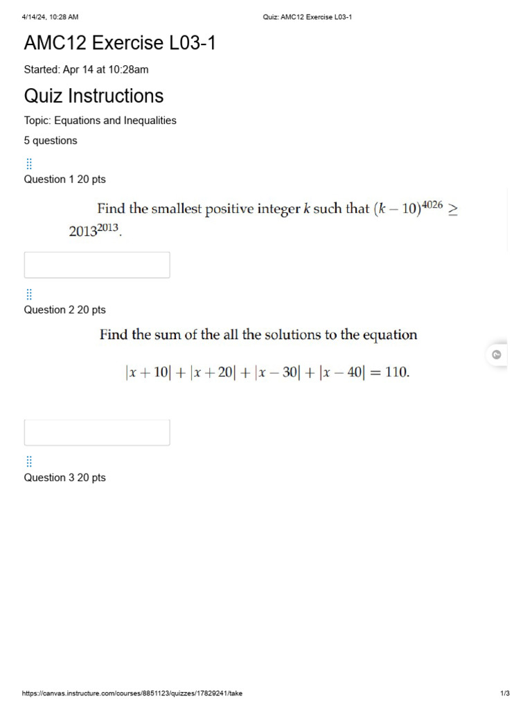 Quiz - AMC12 Exercise L03-1 | PDF