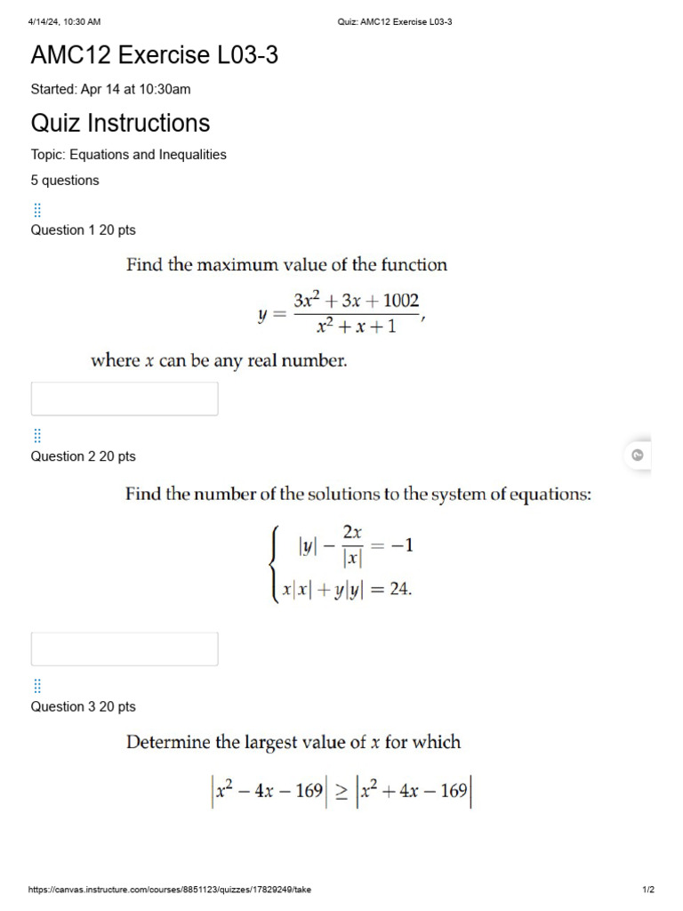 Quiz - AMC12 Exercise L03-3 | PDF