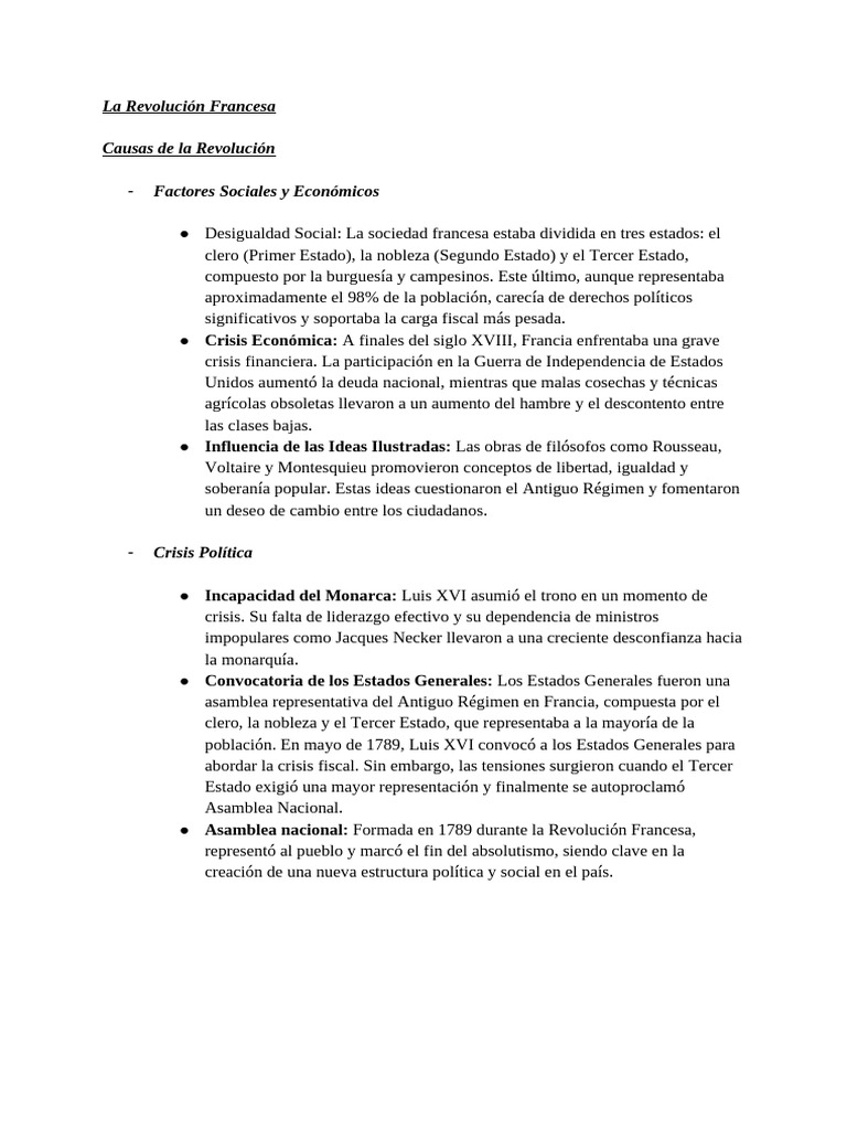 Causas y Fases de la Rev. Francesa | PDF | revolución Francesa | Napoleón