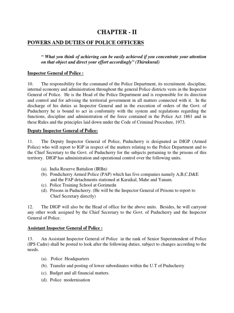 Chapter 02 Powers and Duties of Police Officers | PDF | Police | Inspector