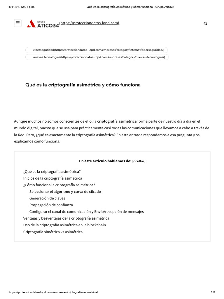 Qué es la criptografía asimétrica y cómo funciona _ Grupo Atico34 | PDF | Clave (criptografía ...