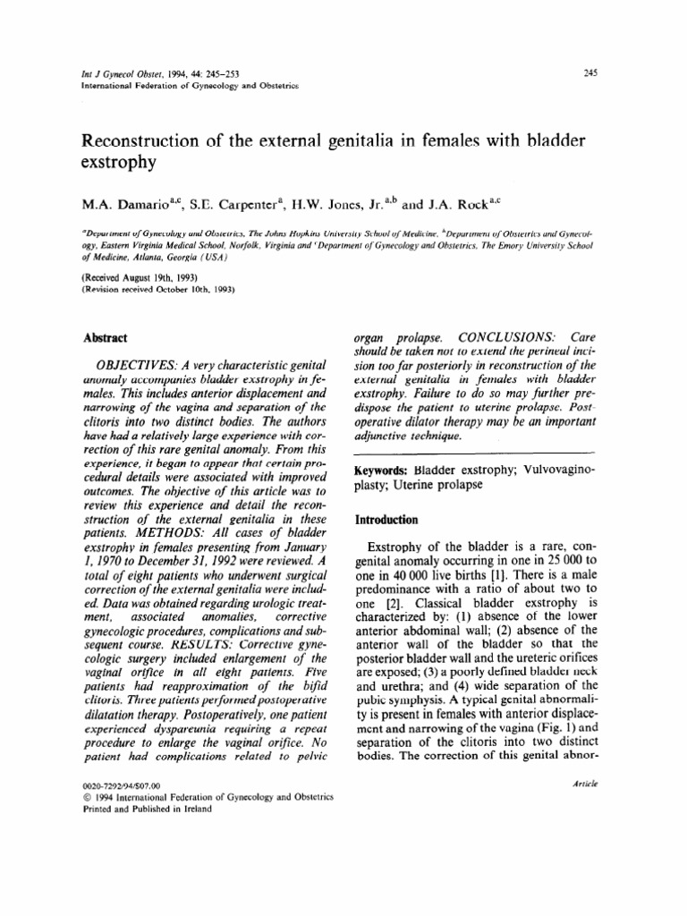 Reconstruction of The External Genitalia in Females With Bladder ...