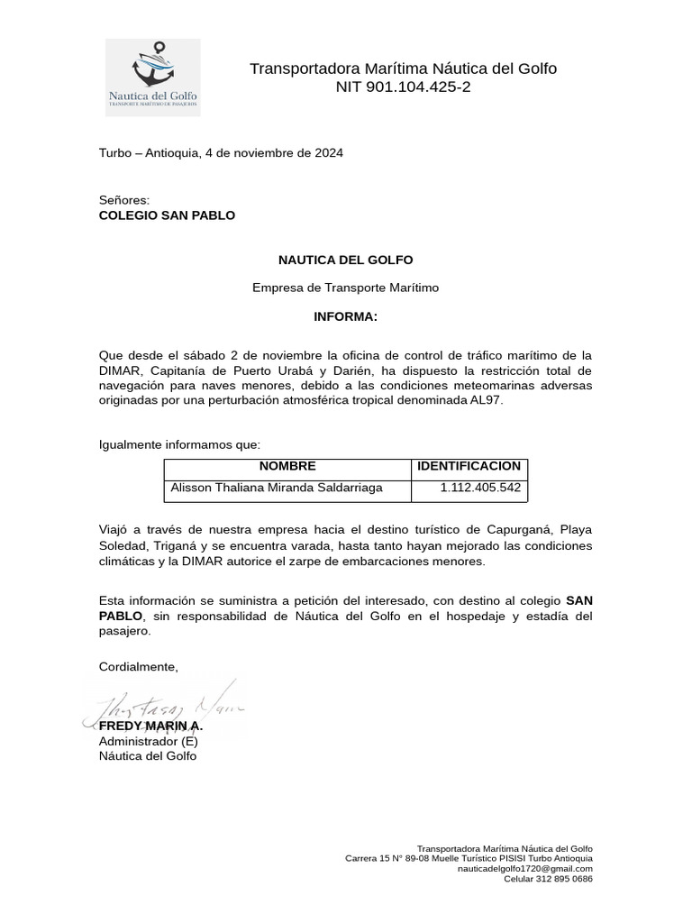 Restricción Navegación en Urabá por AL97 | PDF | Negocios