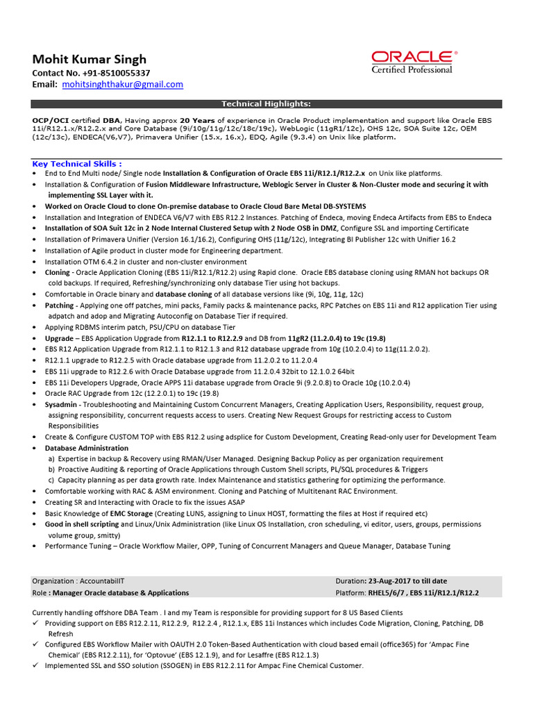 Resume AppsDBA Mohit Updated | PDF | Databases | Oracle Corporation