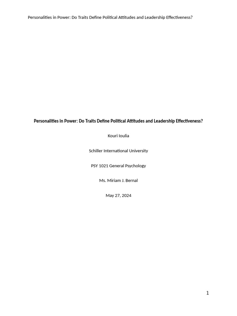 Personality Traits and Political Leadership | PDF | Leadership ...
