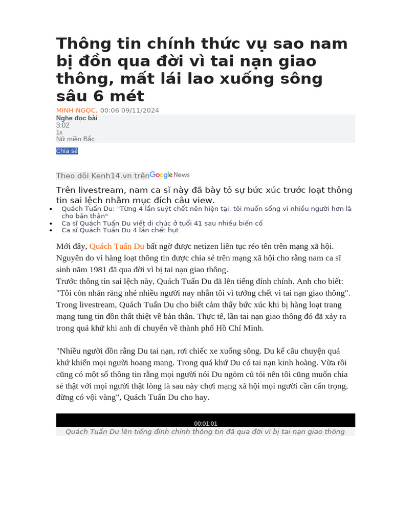 Thông tin chính thức vụ sao nam bị đồn qua đời vì tai nạn giao thông | PDF