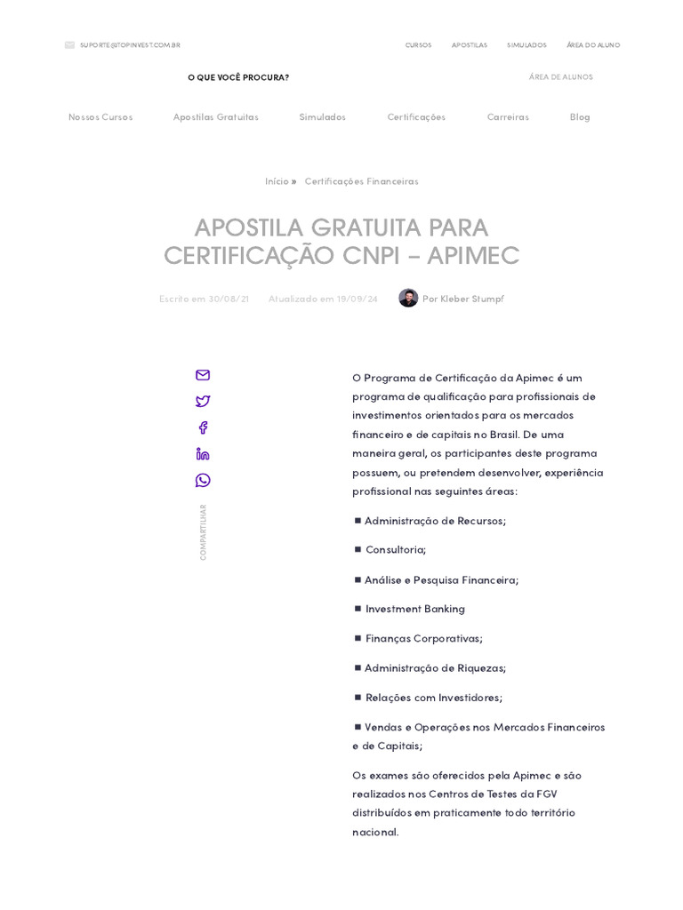 Apostila Gratuita para Certificação CNPI - Apimec | PDF | Economias