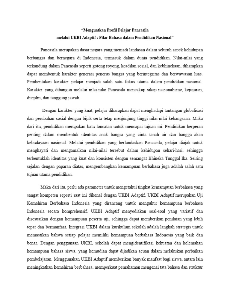 UKBI Adaptif Memperkuat Profil Pelajar Pancasila | PDF | Karier & Perkembangan | Seni & Disiplin ...