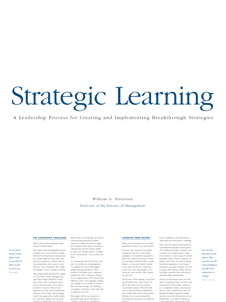 Strategic Learning: A Leadership Process For Creating and Implementing ...