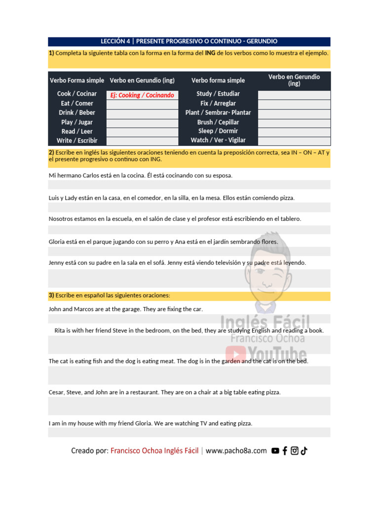 Presente Progresivo o Continuo - Gerundio | PDF | Unidades Semánticas ...