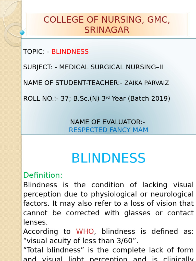 Blindness | PDF | Visual Impairment | Visual Perception