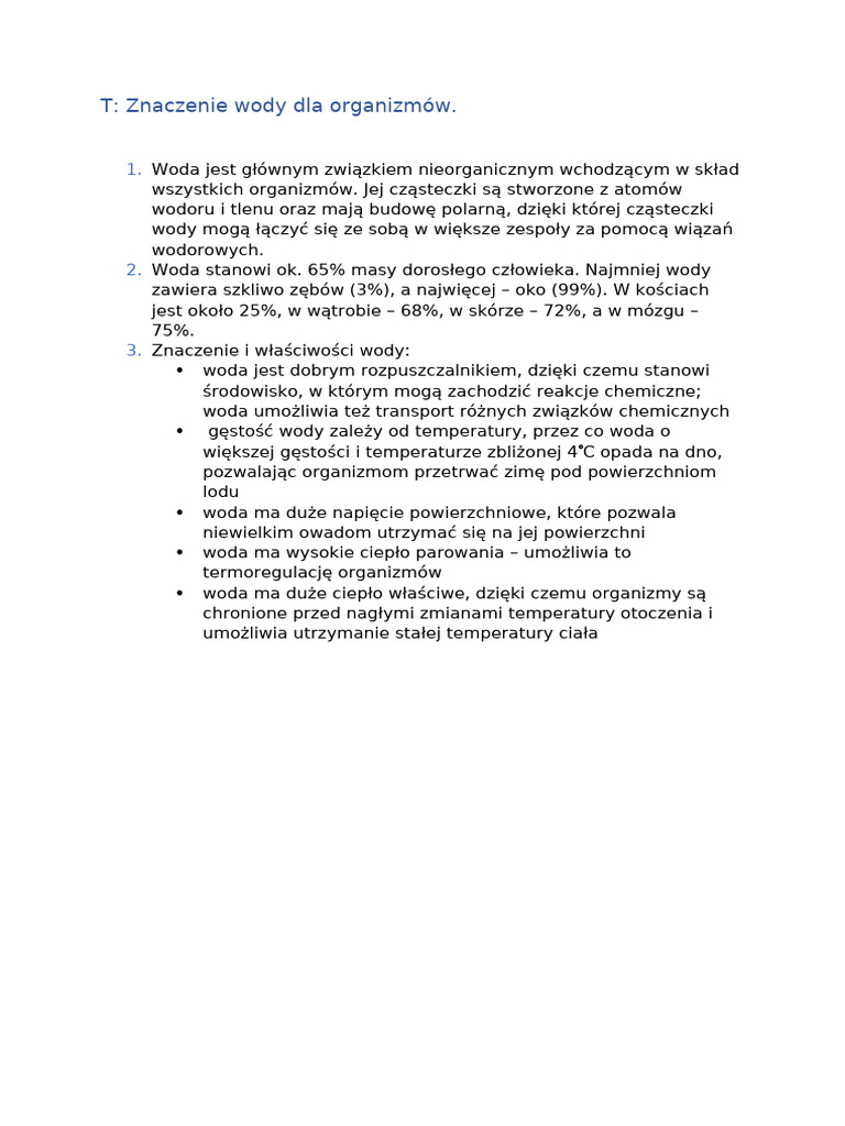 2.2. Znaczenie Wody Dla Organizmów | PDF