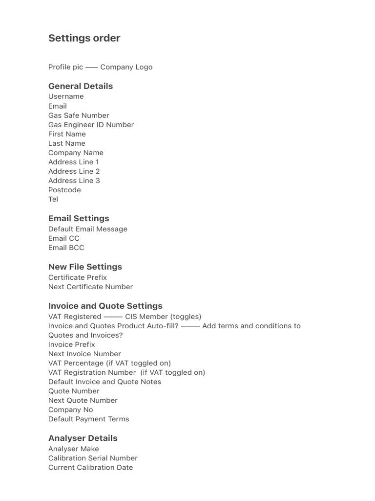 Settings Order Overview | PDF | Finance & Money Management | Computers