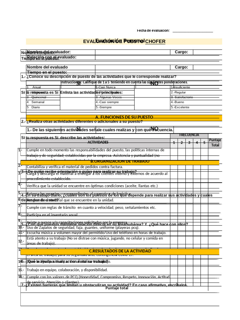 Evaluacion Chofer WORD | PDF