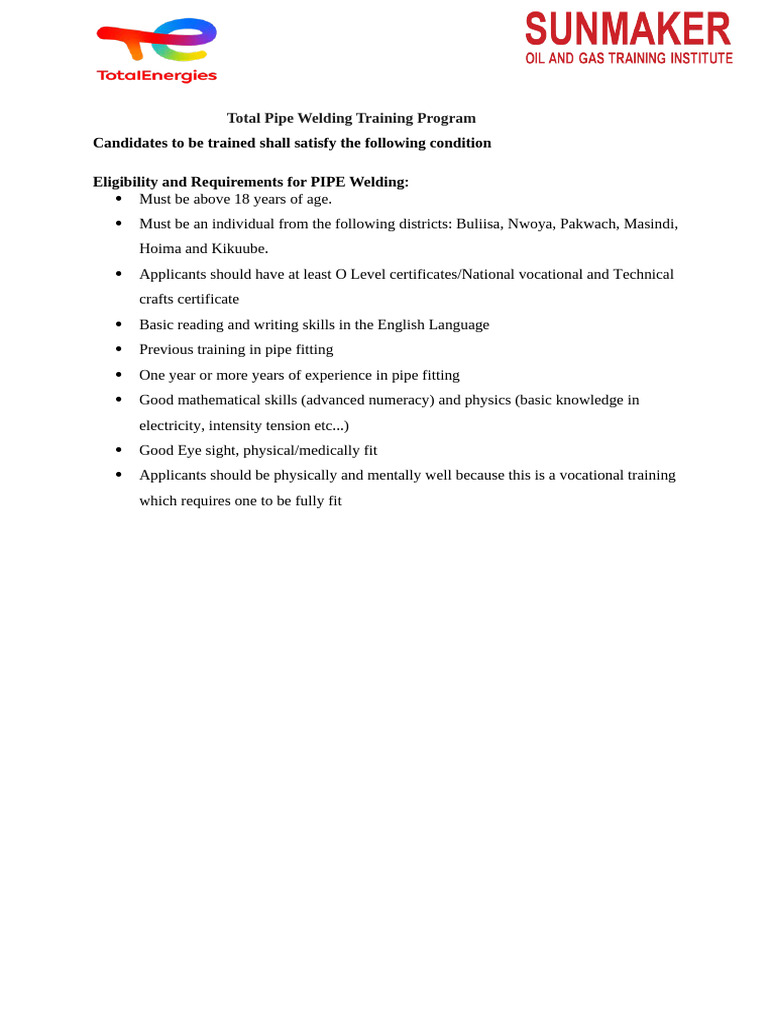 Application Form For Pipe Welding - Total | PDF
