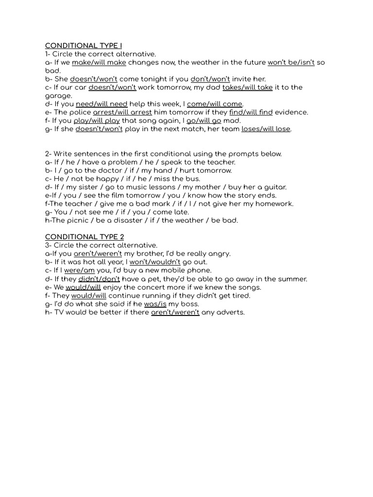 CONDITIONALS TYPE I and II | PDF
