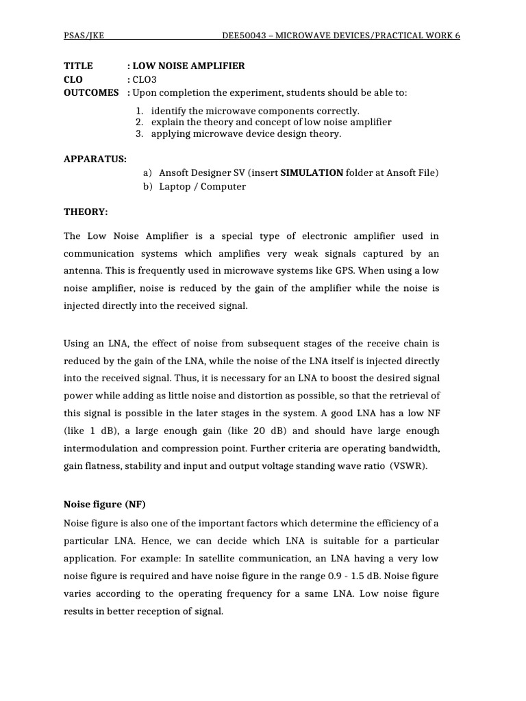Practical Work 6 | PDF | Amplifier | Telecommunications Engineering