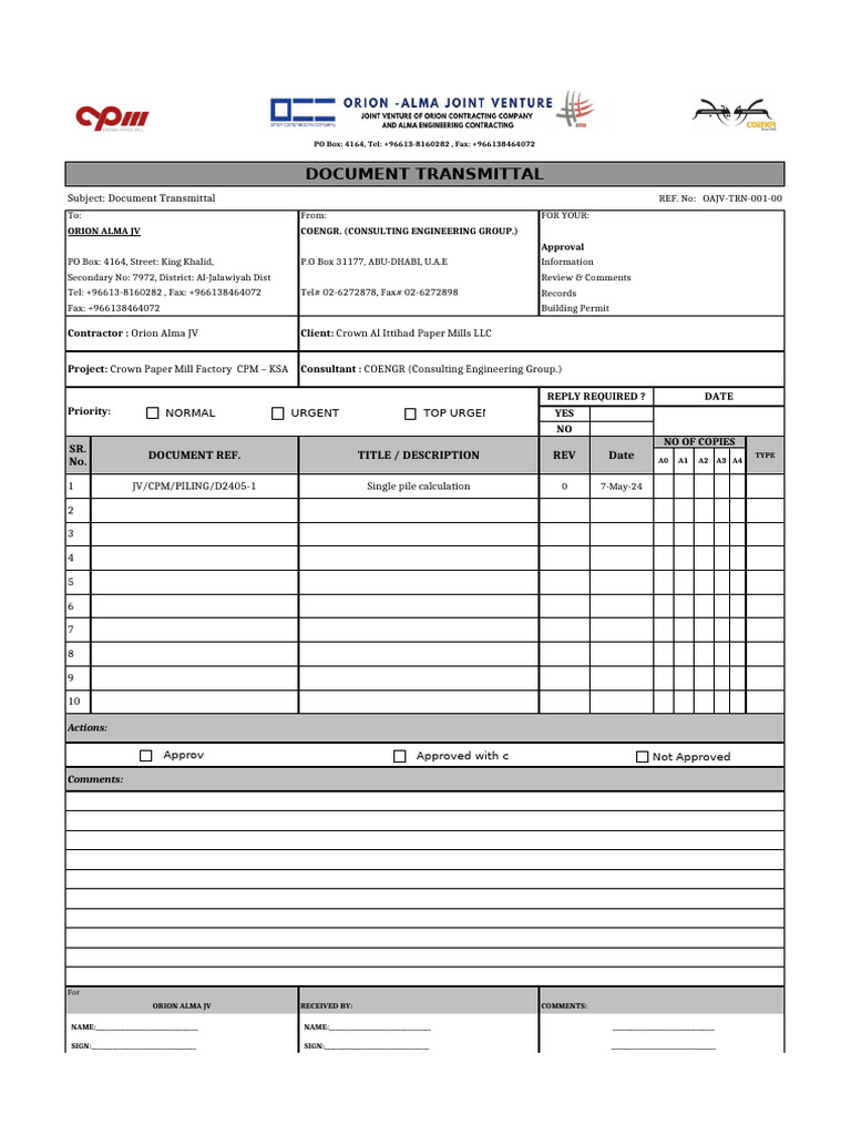 Document Transmittal - All Working-14 May 24 | PDF | Office Equipment ...