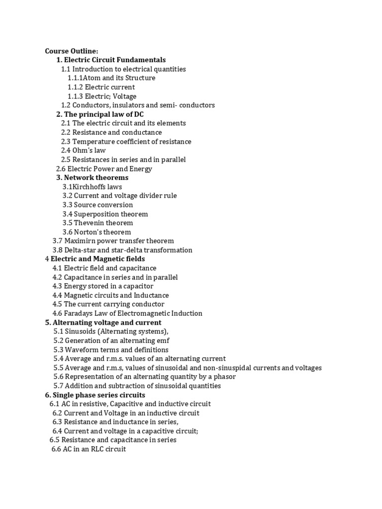 Comprehensive Electric Circuit Course Outline | PDF | Computers ...