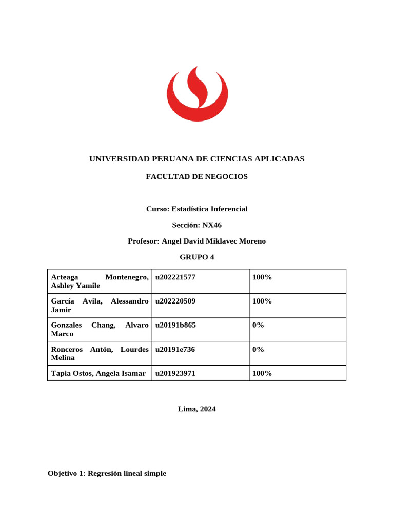 G4 - Obj 1 2 3 4 | PDF | Regresión lineal | Análisis de regresión