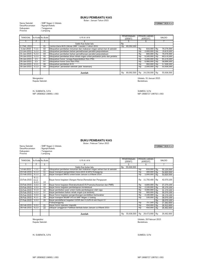 Buku Pembantu Kas Format Bos-K 4 | PDF