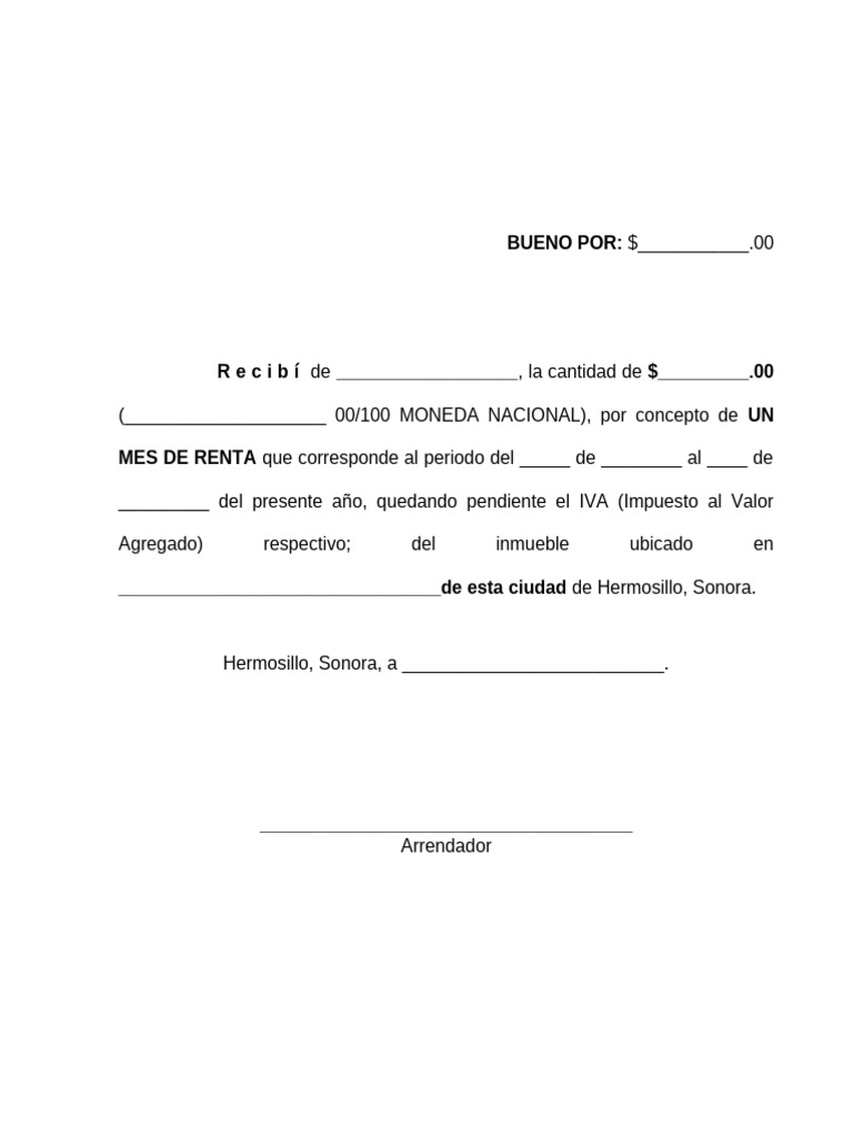 Recibo de Depósito y Renta - Machote | PDF | Derecho