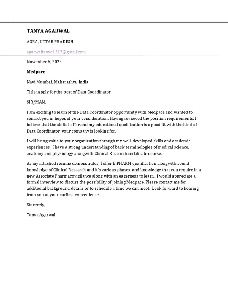 Cover Letter-Medpace | PDF | Career & Growth