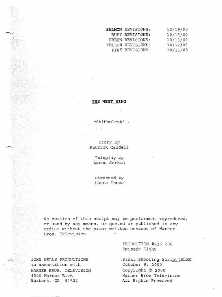 The West Wing 2x08 - Shibboleth | PDF | Television Series Created