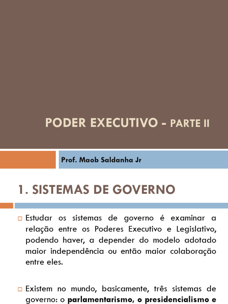 Aula 06 Poder Executivo - Parte I | PDF | Política mundial | Sistema Parlamentar