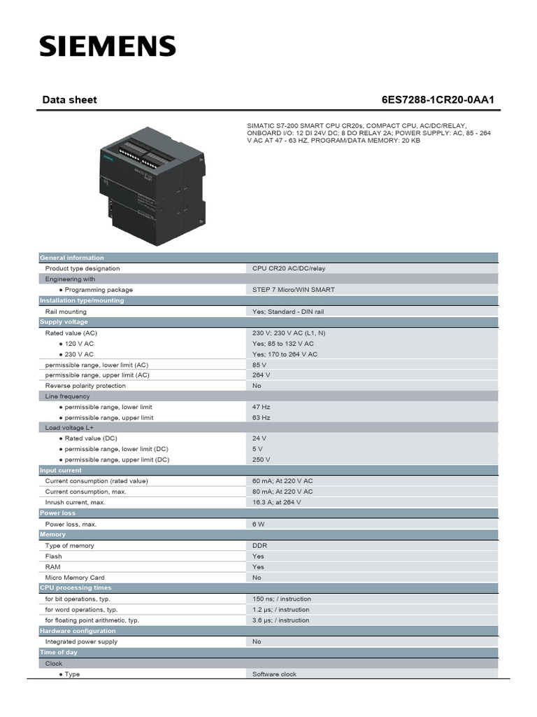 6ES72881CR200AA1 - S7-200 Datasheet - en | PDF | Alternating Current | Electromagnetic Interference